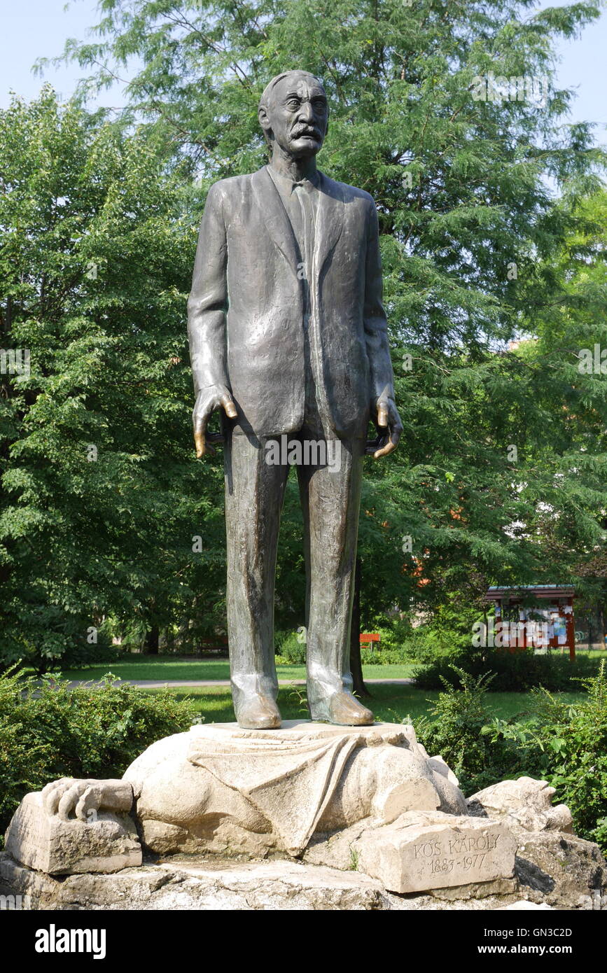 Statue of Kos Karoly in the park in Kos Karoly Square in the ...
