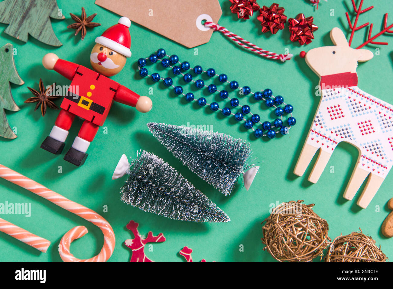 Christmas vintage toys and festive objects from above Stock Photo - Alamy
