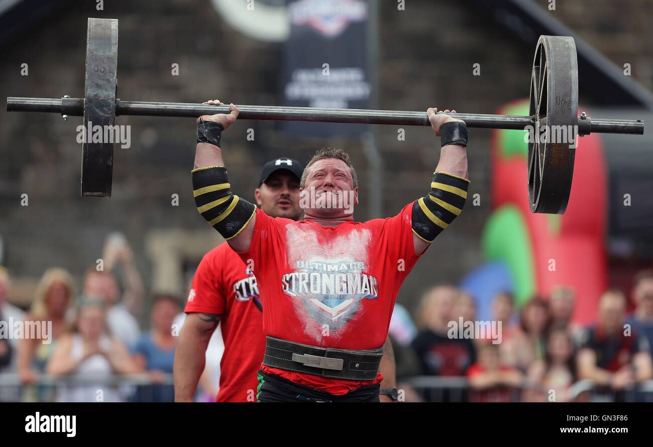 Johnathan Kelly of Ireland during the Axel lift at the UK's Strongest ...