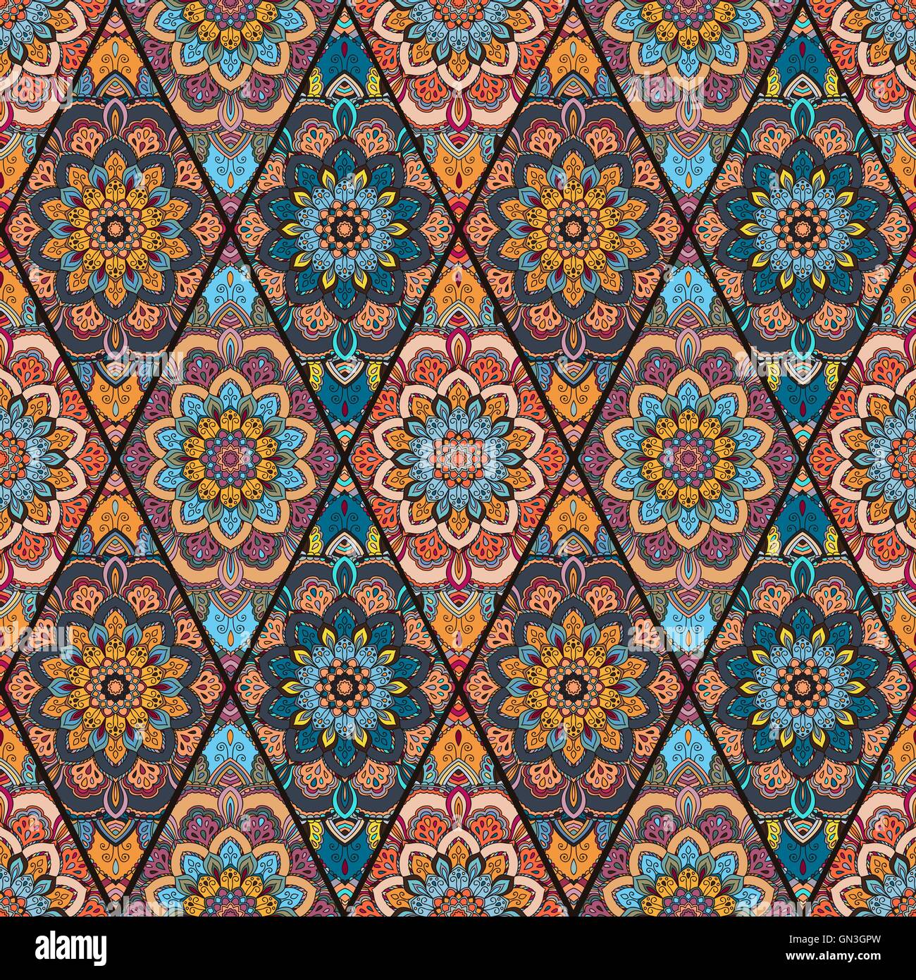 Rhombus Boho Flower Tile Pattern 2 Stock Vector Image & Art - Alamy
