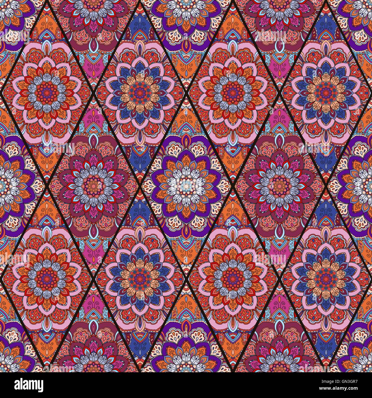 Rhombus Boho Flower Tile Pattern Pink Blue Stock Vector Image & Art - Alamy
