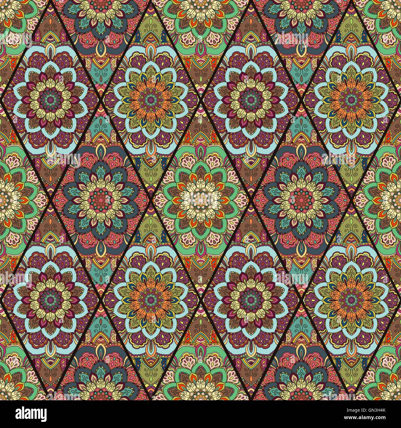 Rhombus Boho Flower Tile Pattern Stock Vector Image & Art - Alamy