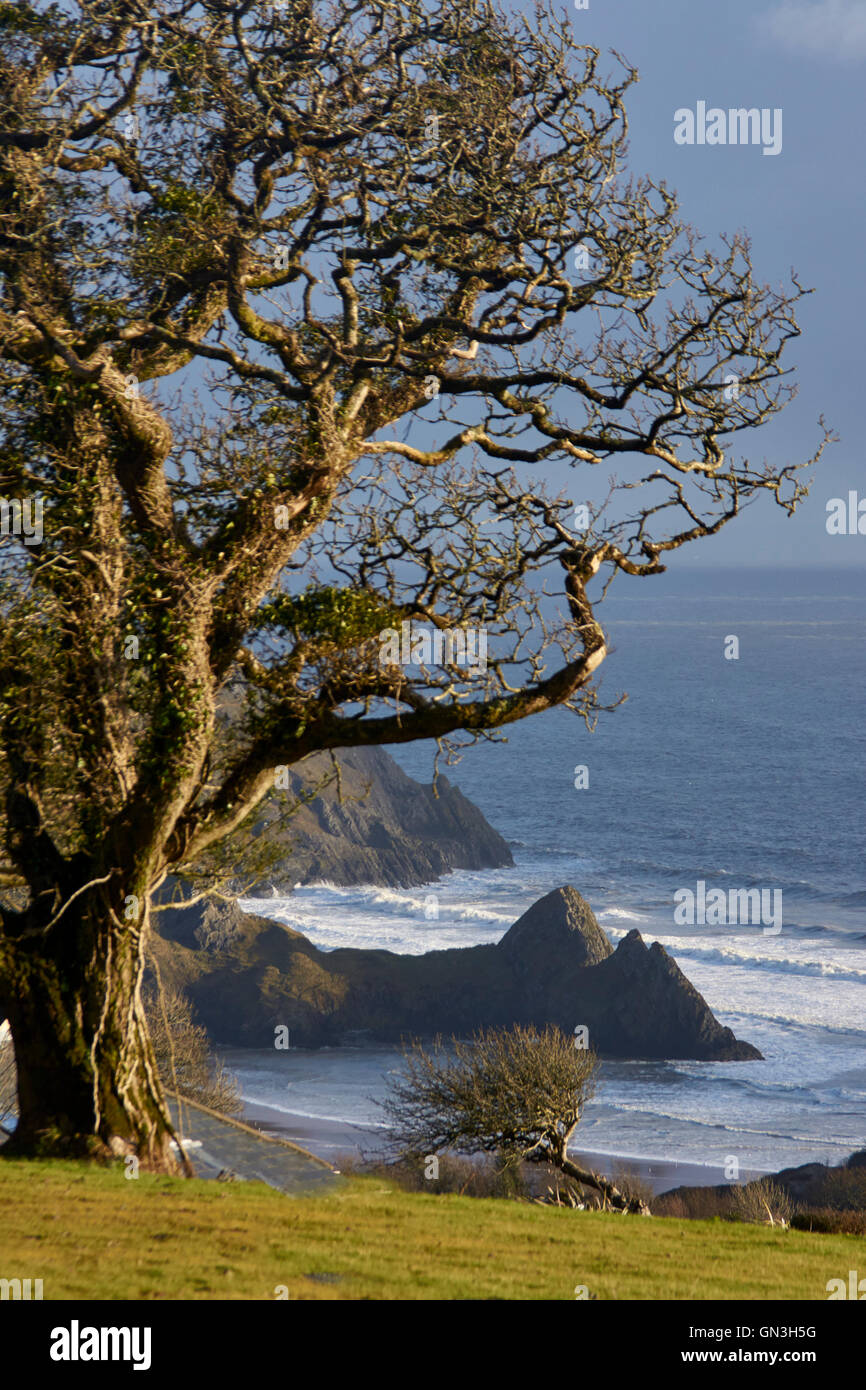 View of Three Cliffs Bay from above Stock Photo - Alamy