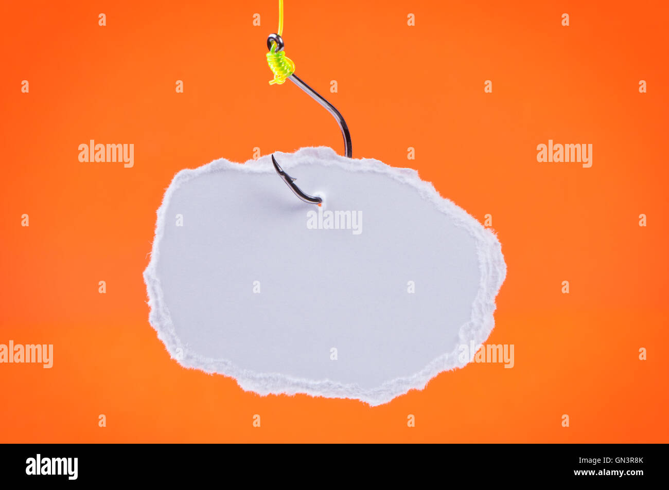 Empty sheet of paper, hanging on fishing hook Stock Photo - Alamy