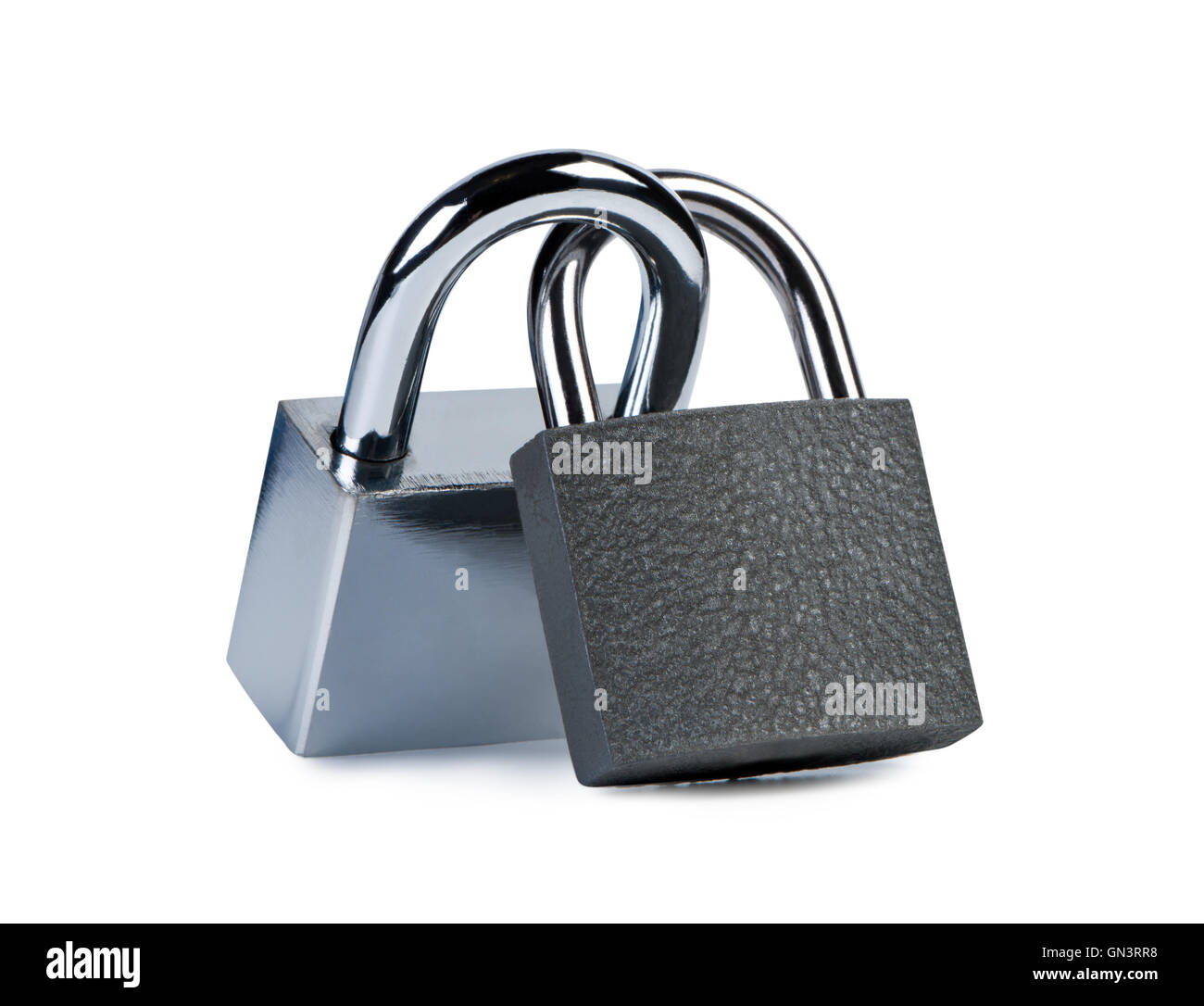 Two padlocks closed on white background. Safety concept Stock Photo - Alamy