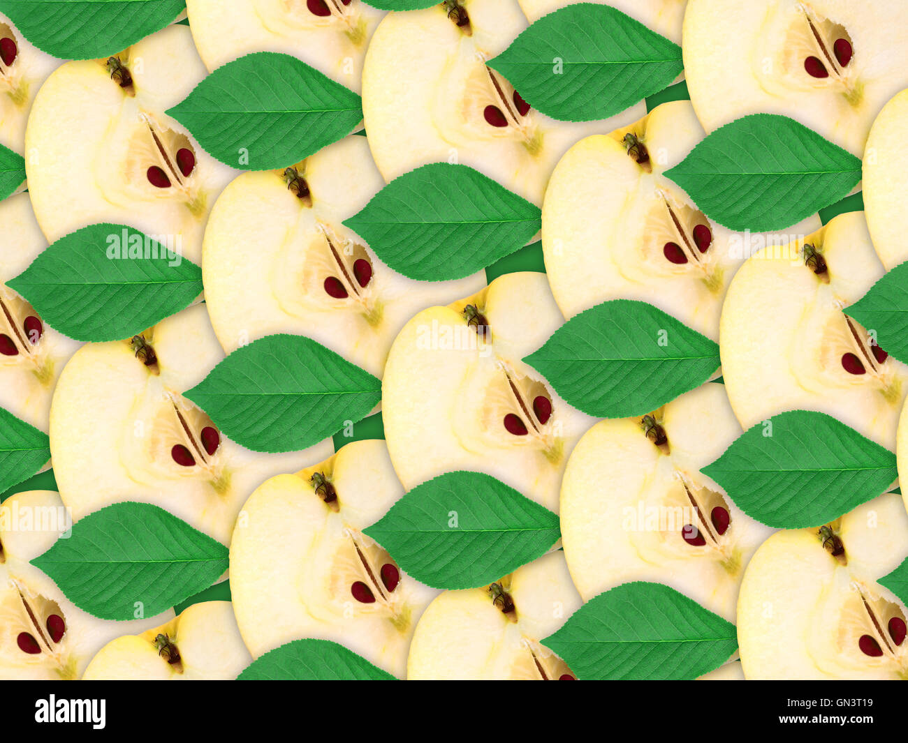 background of apples slices and green leaf Stock Photo - Alamy