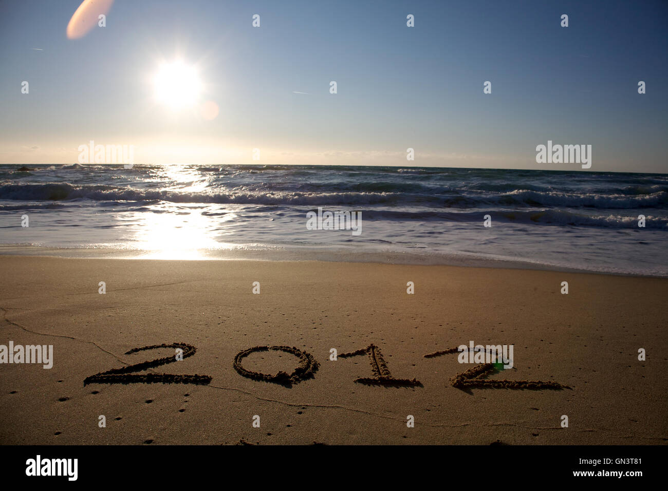 2012 written on the beach horizontal Stock Photo - Alamy