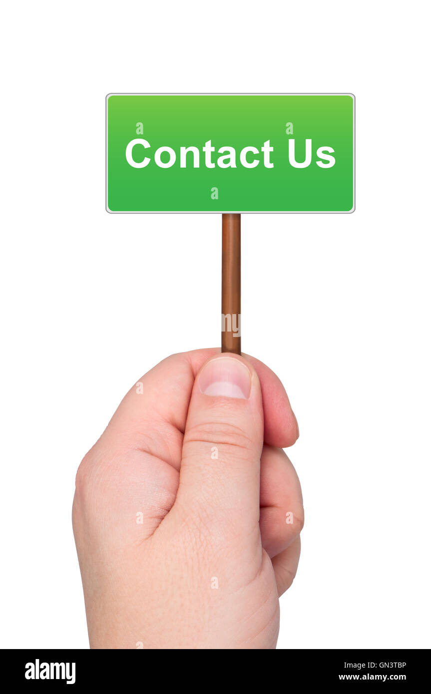 Holding sign with word contact us Stock Photo - Alamy