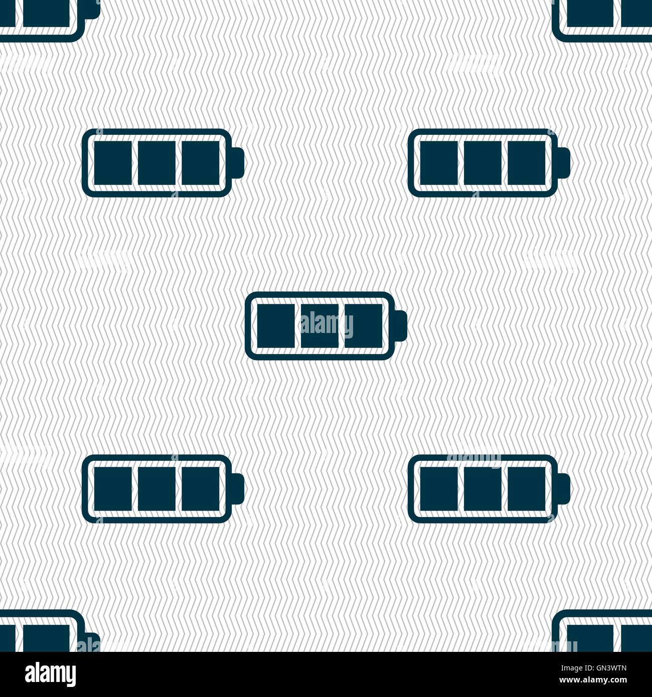 Battery fully charged icon sign. Seamless pattern with geometric ...