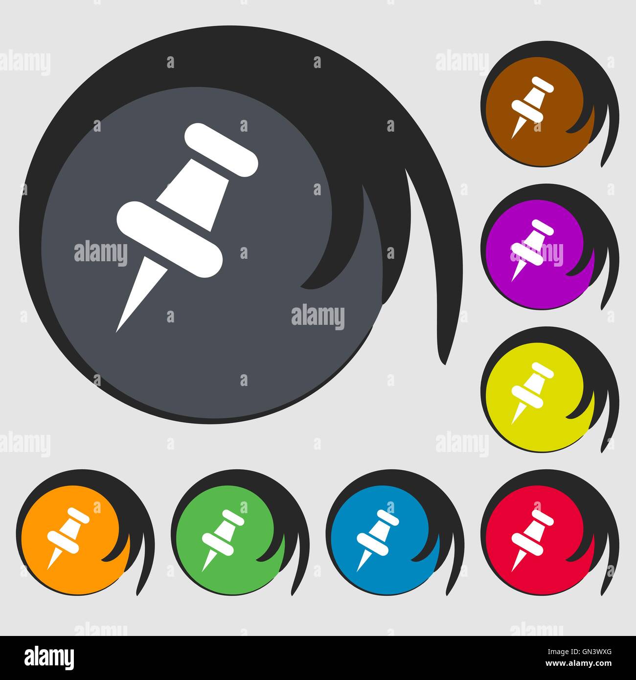 push pin icon. Symbols on eight colored buttons. Vector Stock Vector ...