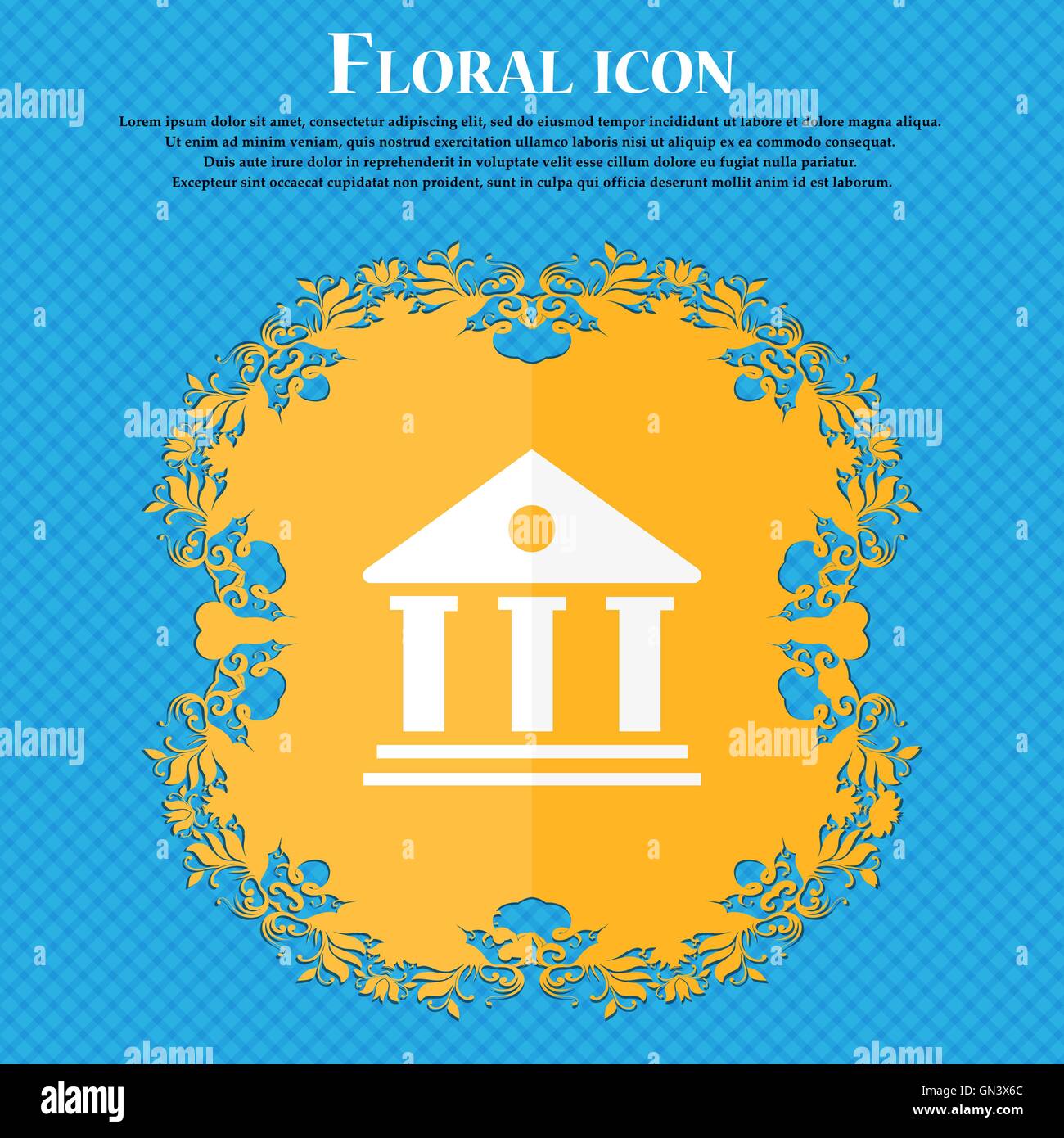 bank icon. Floral flat design on a blue abstract background with place ...