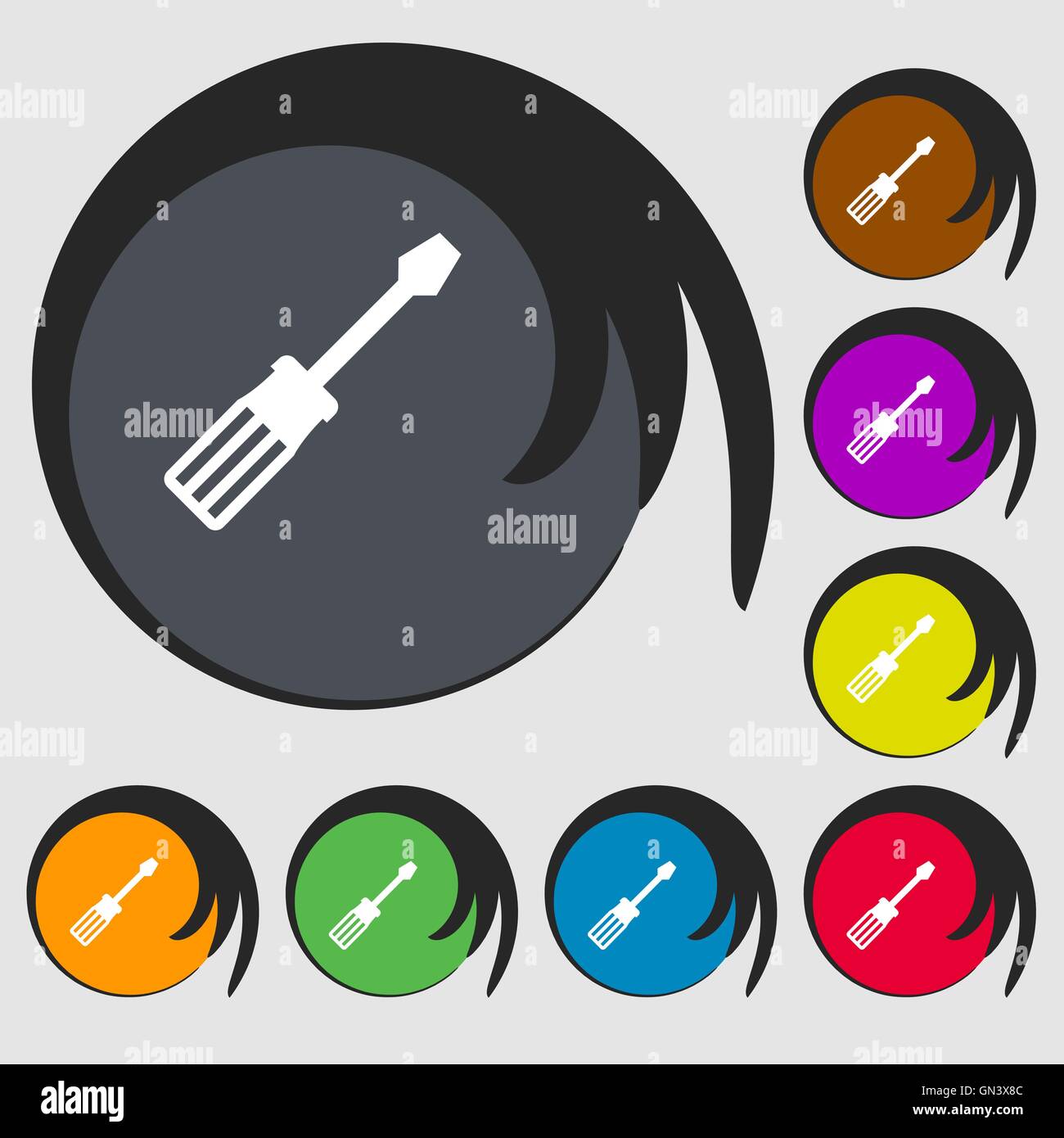 screwdriver icon. Symbols on eight colored buttons. Vector Stock Vector ...