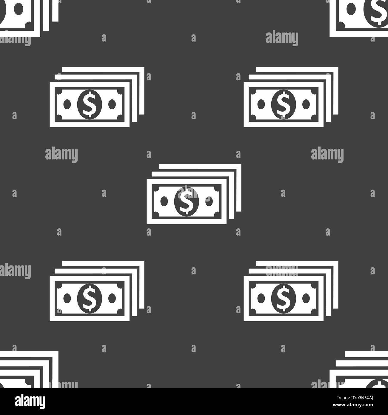 money, dollar icon sign. Seamless pattern on a gray background. Vector ...