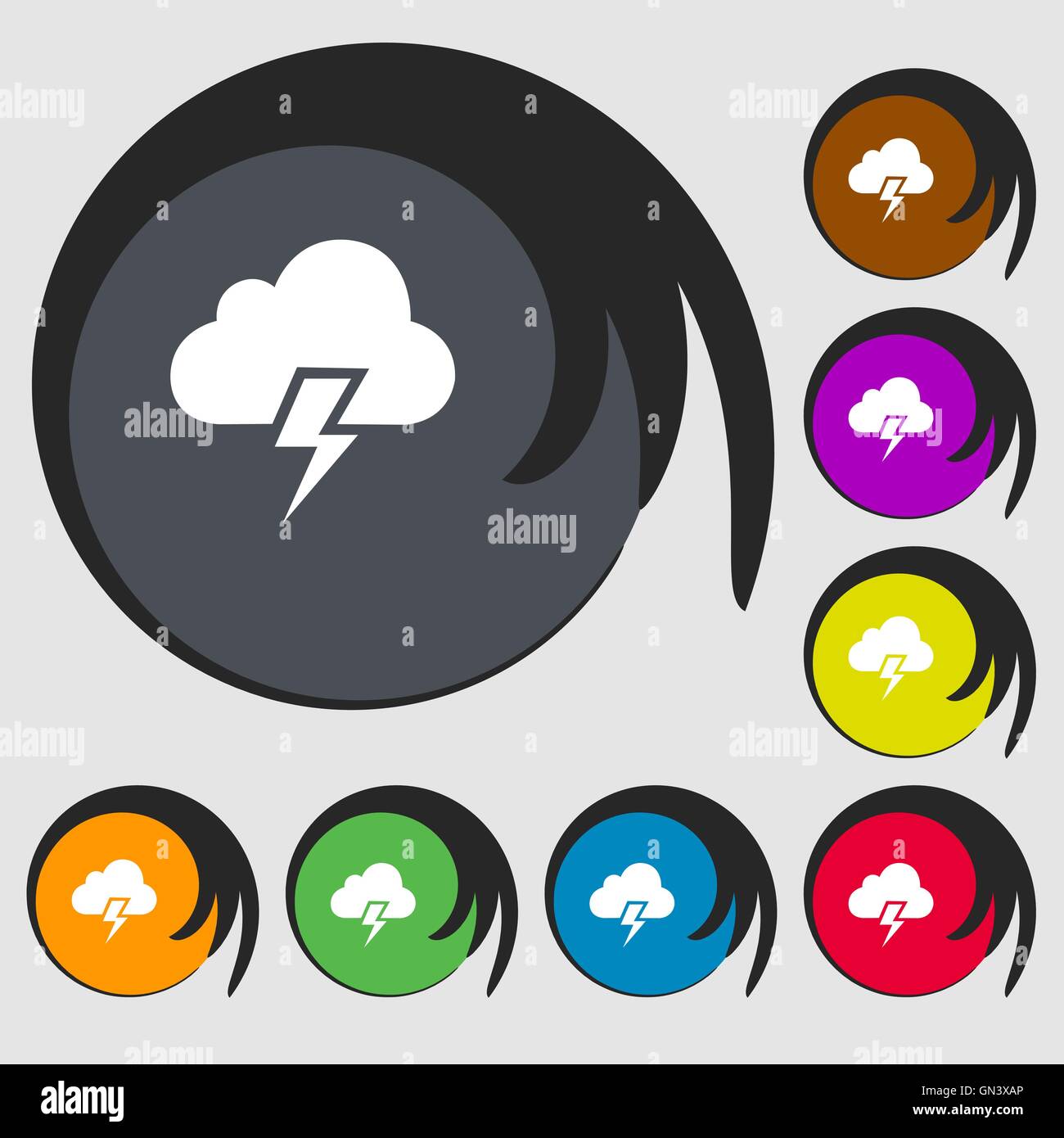 Heavy thunderstorm icon. Symbols on eight colored buttons. Vector Stock ...
