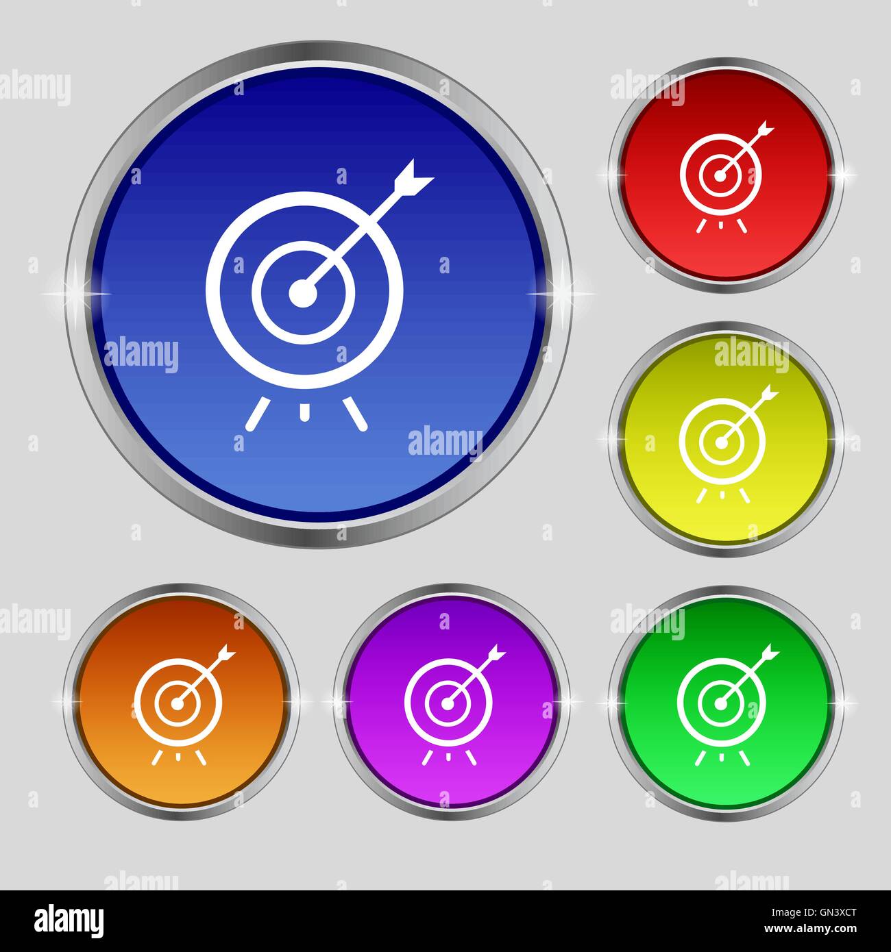 Target icon sign. Round symbol on bright colourful buttons. Vector ...
