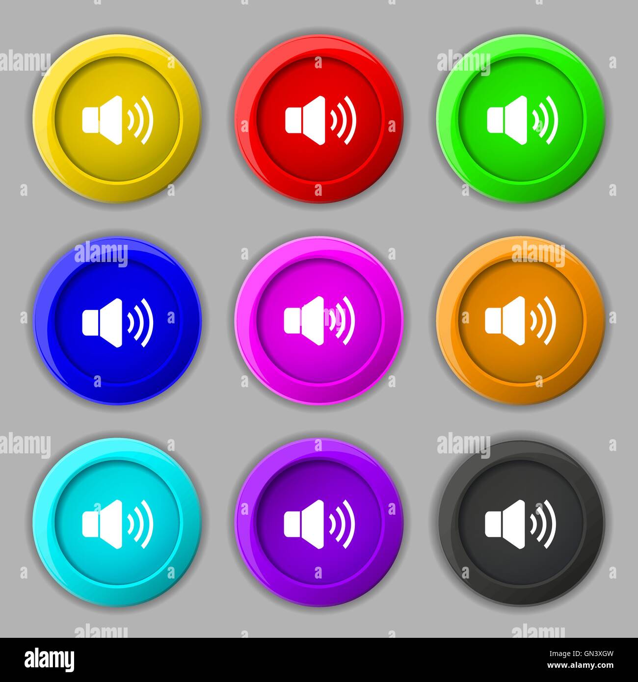 Speaker volume icon sign. symbol on nine round colourful buttons ...