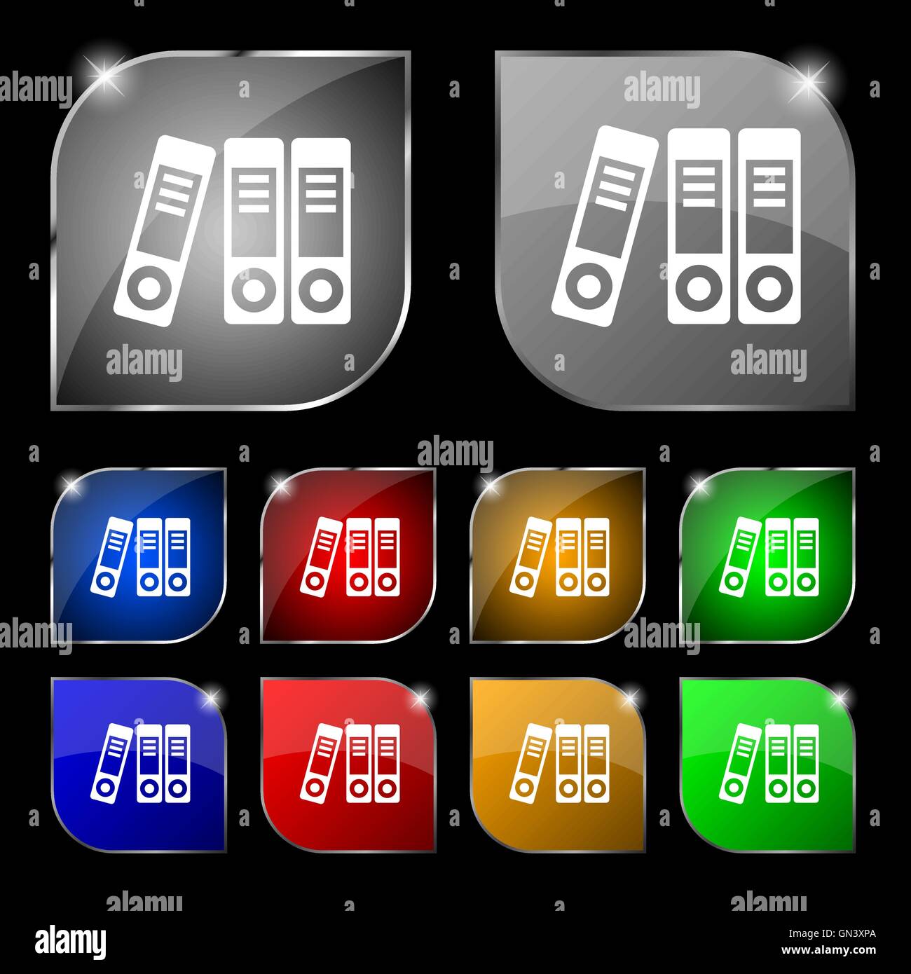 binders icon sign. Set of ten colorful buttons with glare. Vector Stock ...