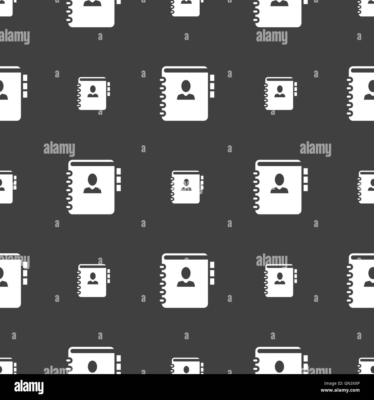 Notebook, address, phone book icon sign. Seamless pattern on a gray ...