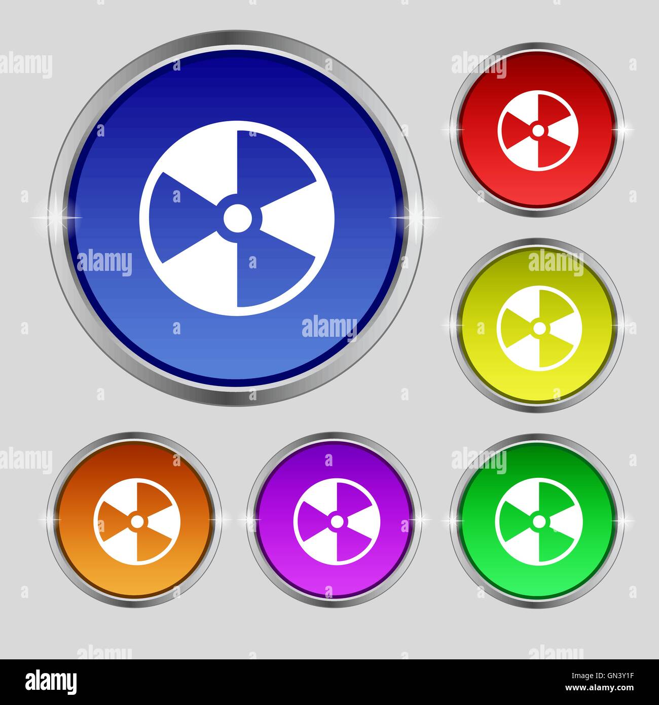 radioactive icon sign. Round symbol on bright colourful buttons. Vector ...