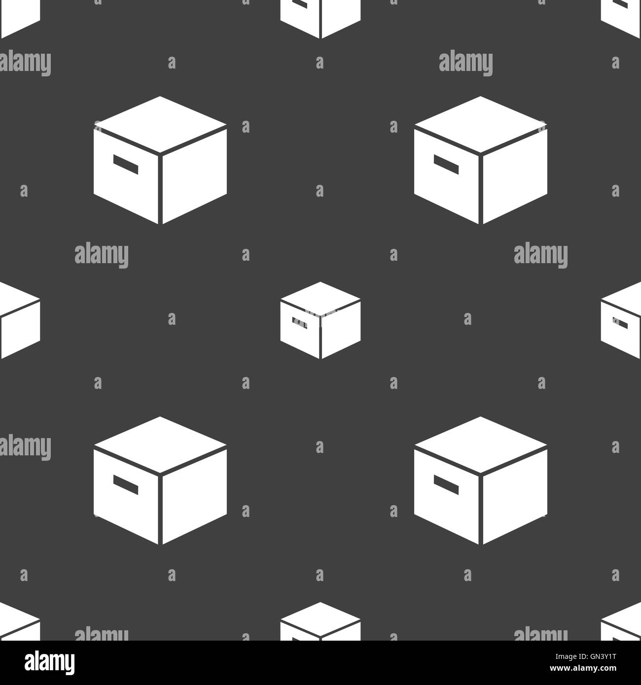 packaging cardboard box icon sign. Seamless pattern on a gray ...