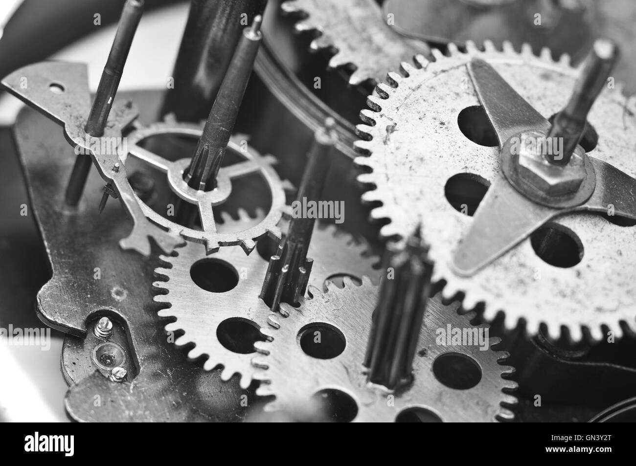 Black white Metal Cogwheels Inside Old Clockwork to success concept for ...