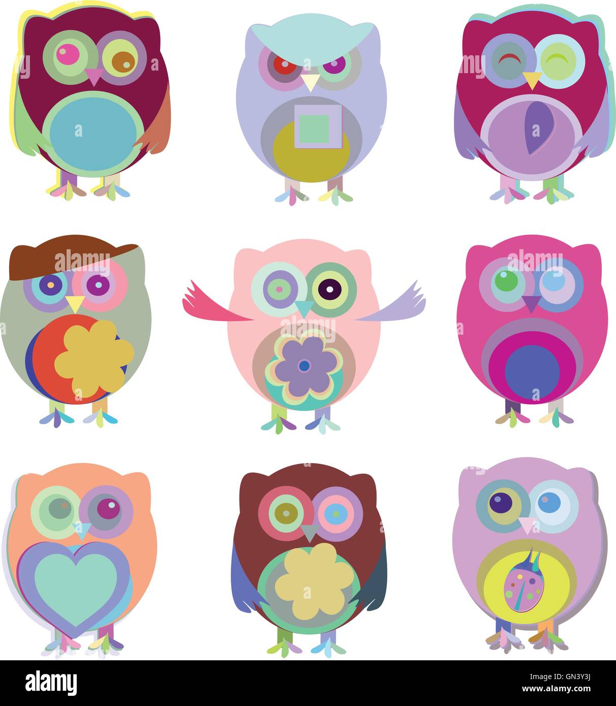 Set of vector cartoon owls with various emotions Stock Vector Image ...