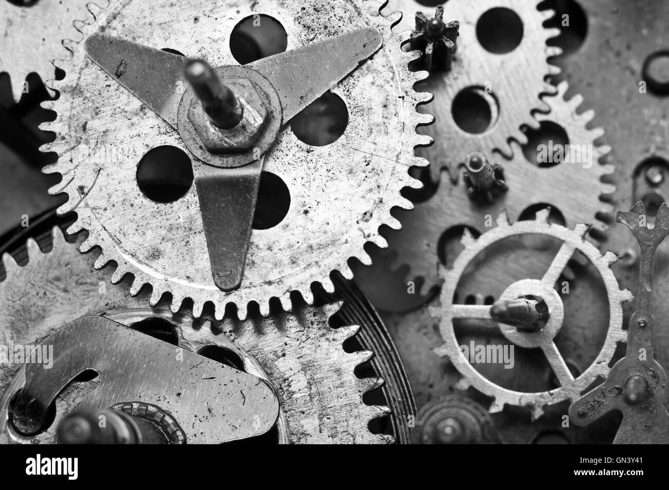 Black white Metal Cogwheels Inside Old Clockwork to success concept for ...