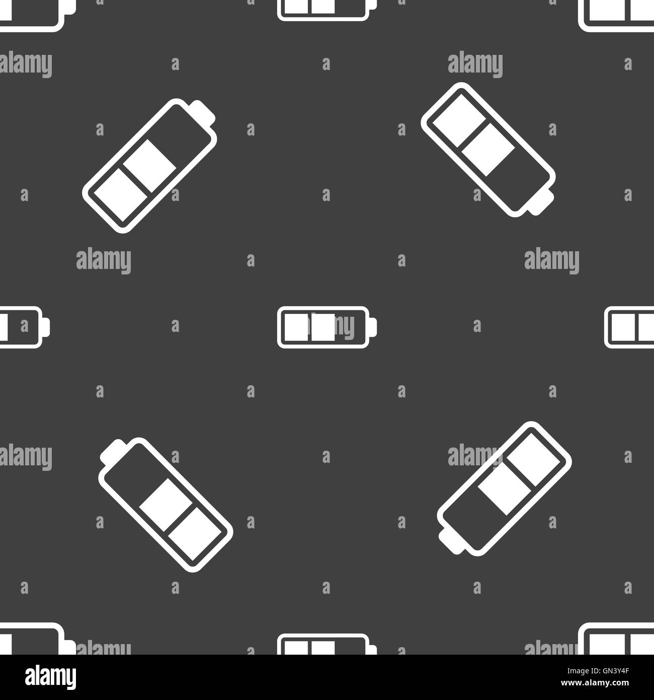 Battery half icon sign. Seamless pattern on a gray background. Vector ...