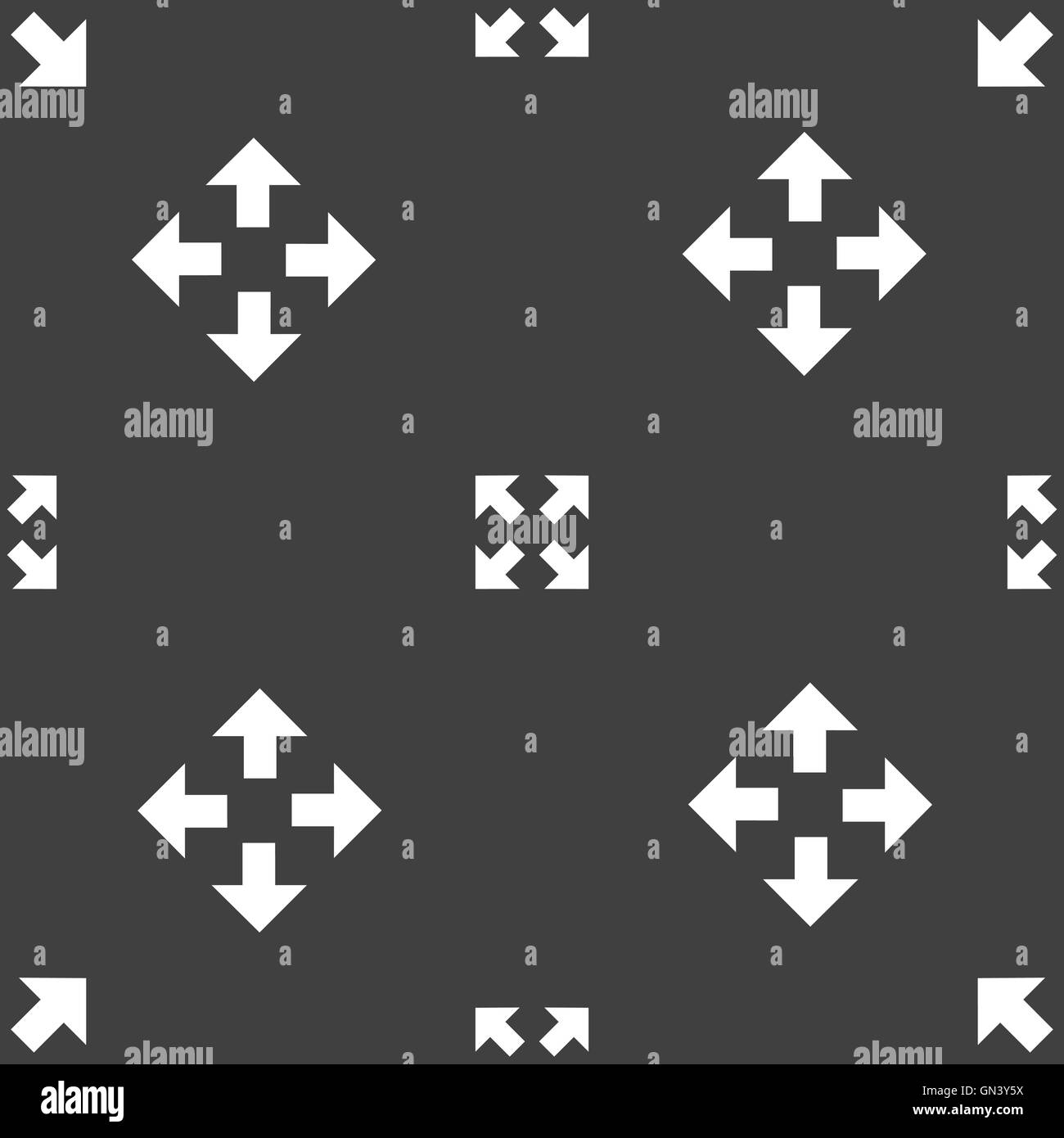 Full screen icon sign. Seamless pattern on a gray background. Vector ...