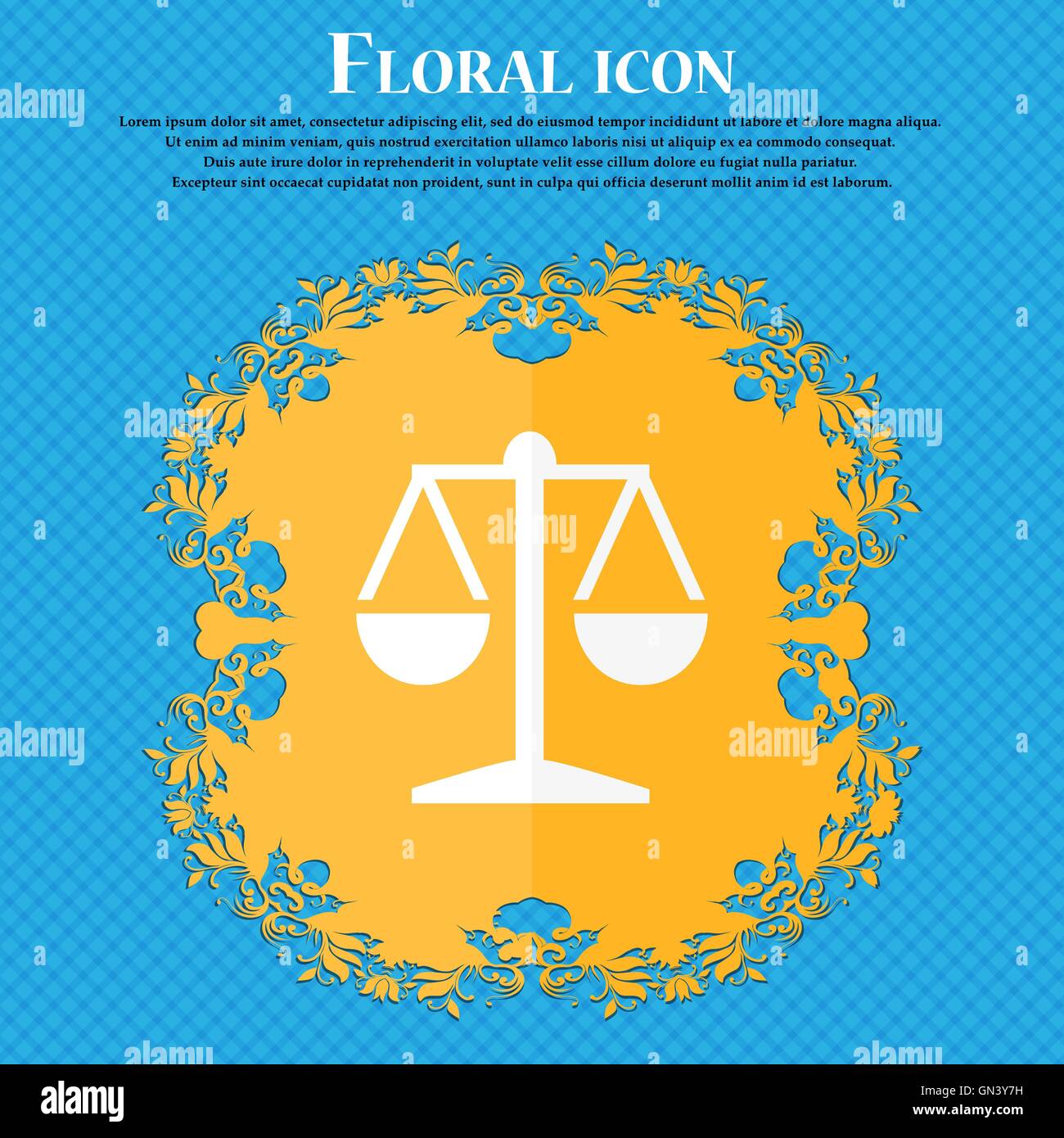 Libra icon. Floral flat design on a blue abstract background with place ...