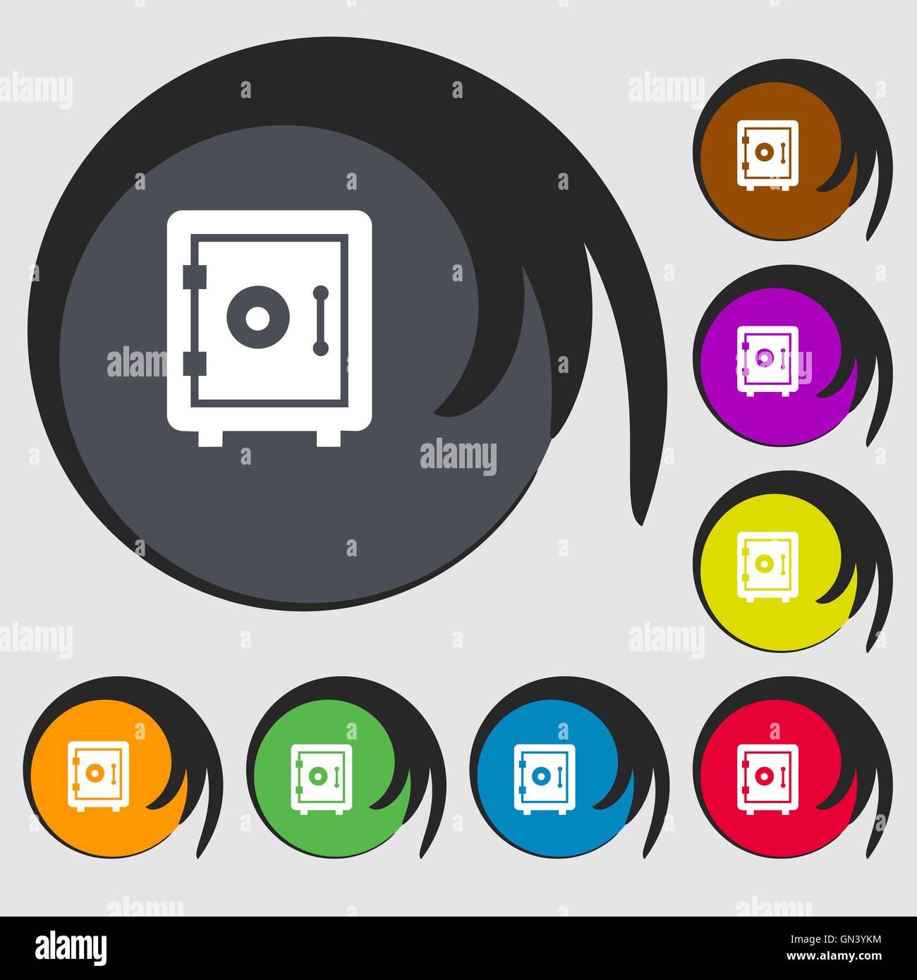 safe icon. Symbols on eight colored buttons. Vector Stock Vector Image ...