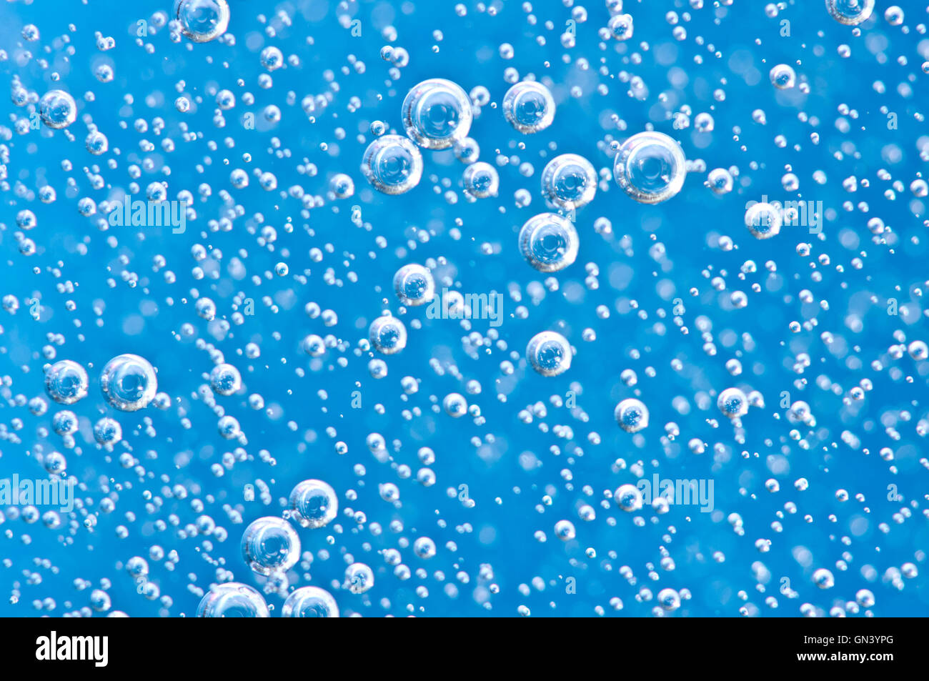 Macro Oxygen bubbles in blue clear water, concept such as ecology ...