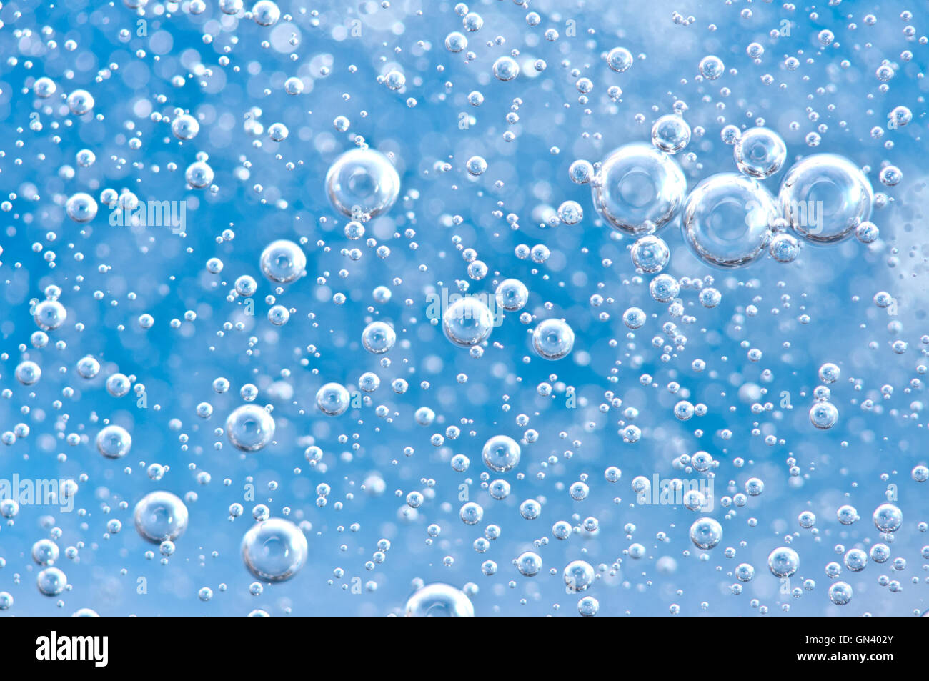 Macro Oxygen bubbles in blue clear water, concept such as ecology ...