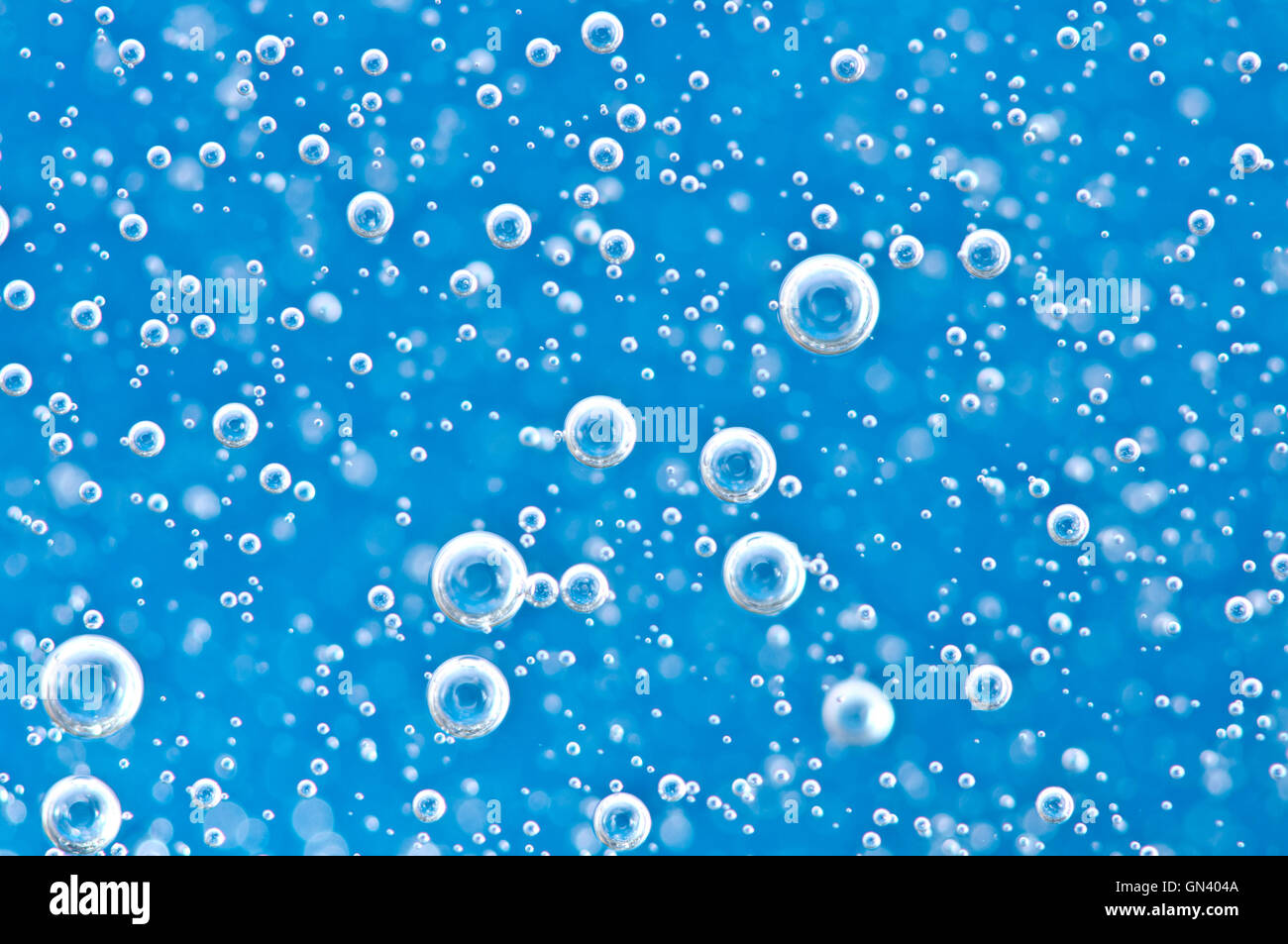 Macro Oxygen bubbles in blue clear water, concept such as ecology ...
