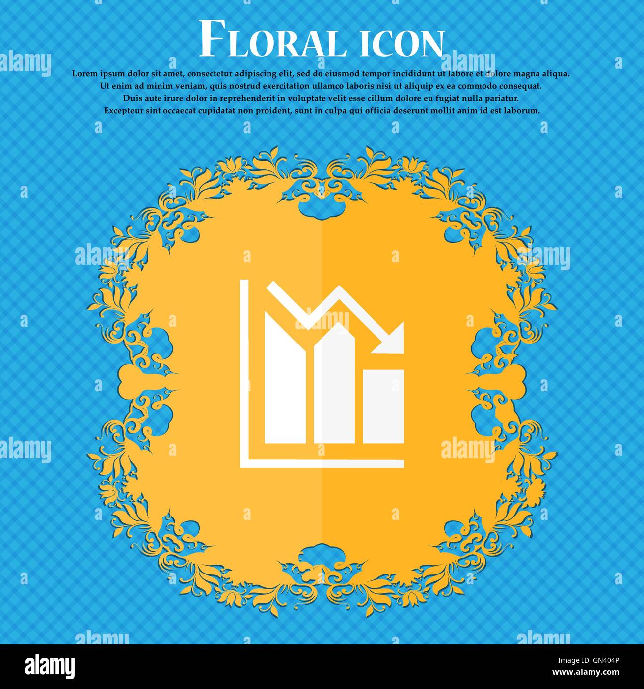 histogram icon. Floral flat design on a blue abstract background with ...