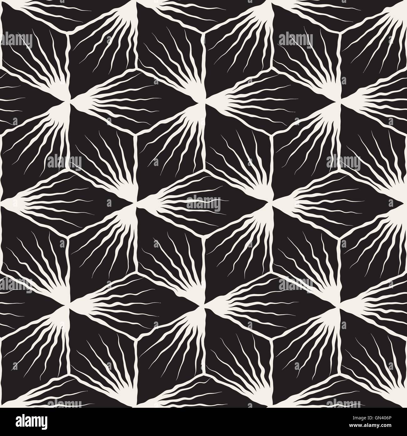 Vector Seamless Black And White Hand Painted Geometric SunBurst Lines ...