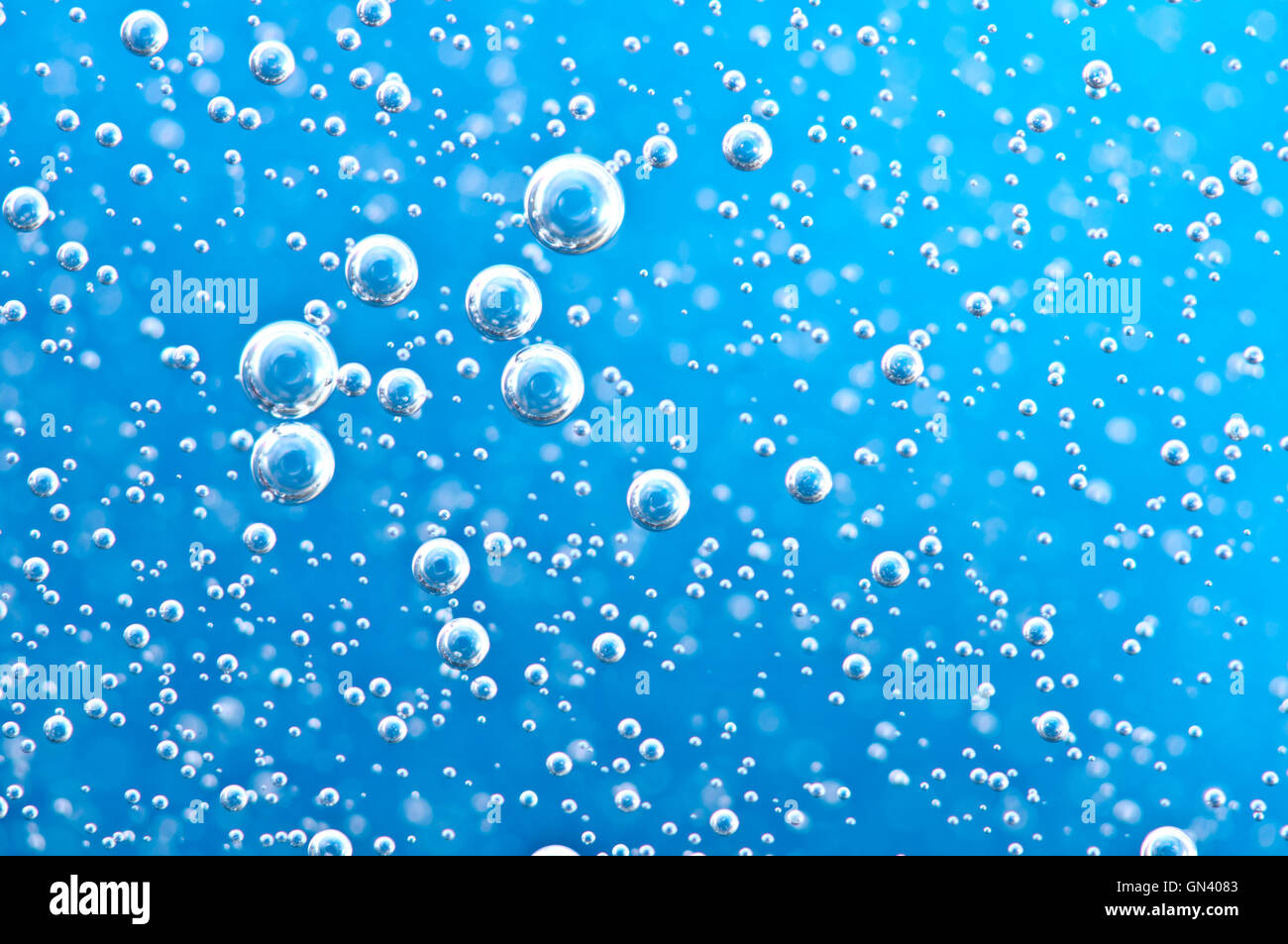 Macro Oxygen bubbles in blue clear water, concept such as ecology ...
