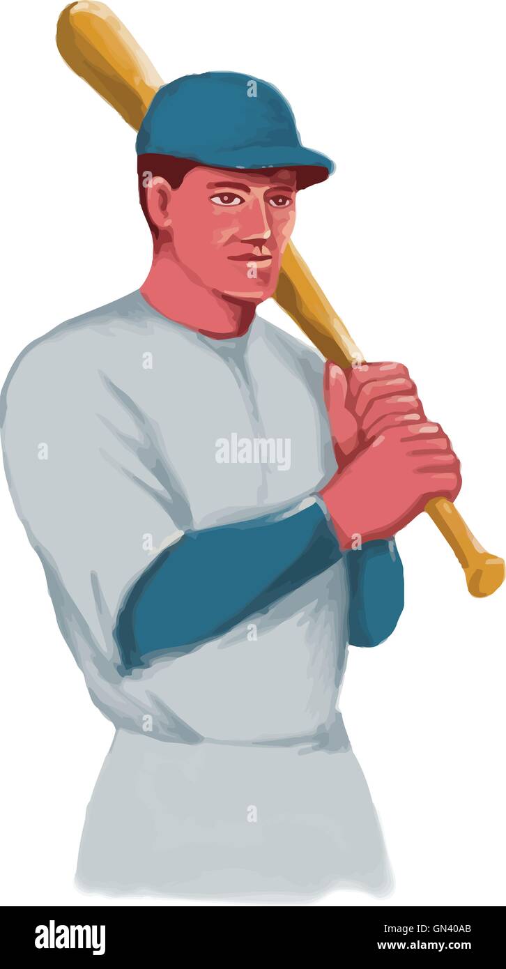 Vintage Baseball Player Bat Watercolor Stock Vector Image & Art - Alamy
