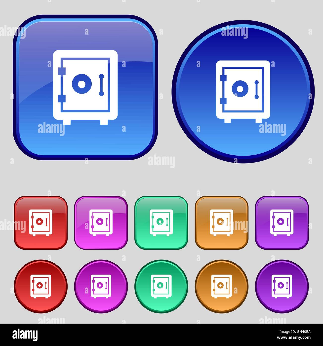 safe icon sign. A set of twelve vintage buttons for your design. Vector ...