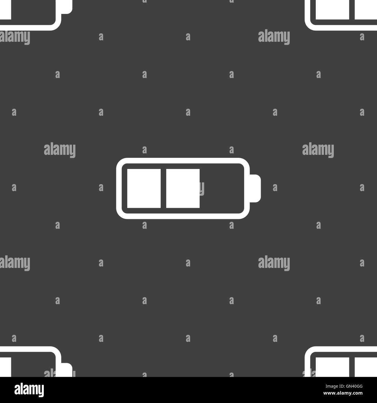 Battery half icon sign. Seamless pattern on a gray background. Vector ...