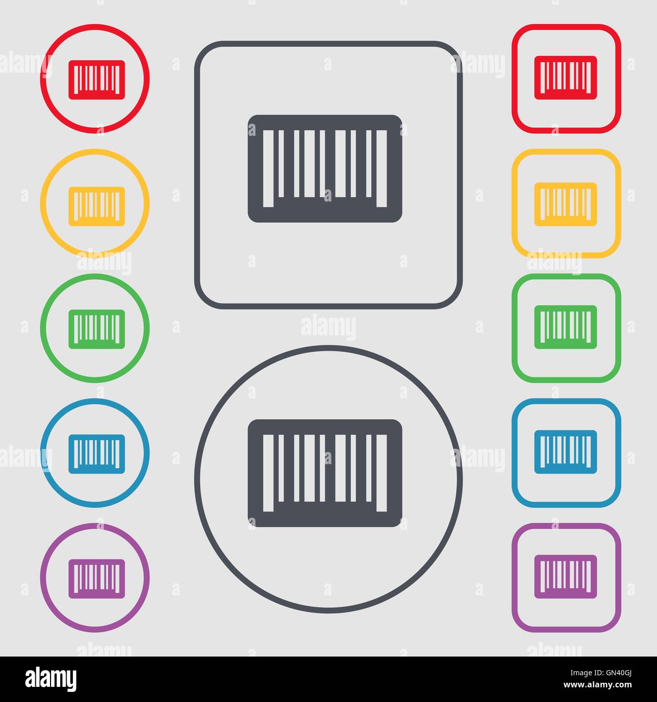 barcode icon sign. symbol on the Round and square buttons with frame ...