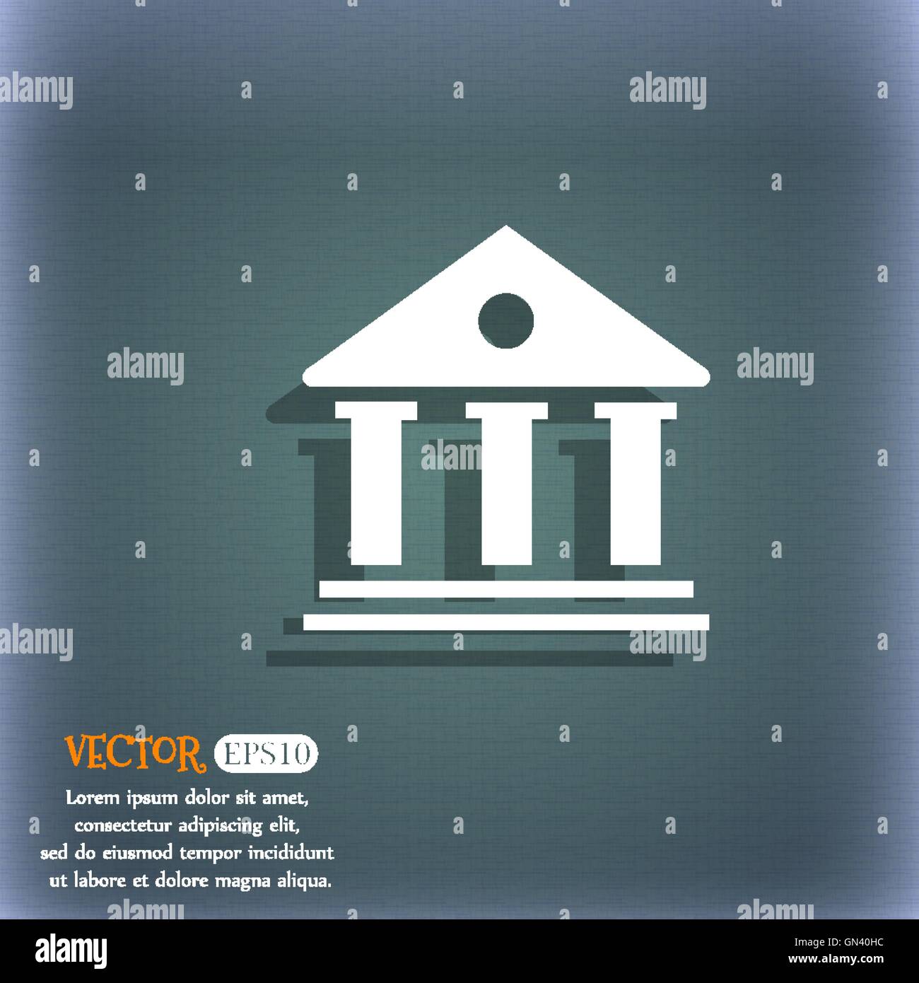 bank icon. On the blue-green abstract background with shadow and space ...