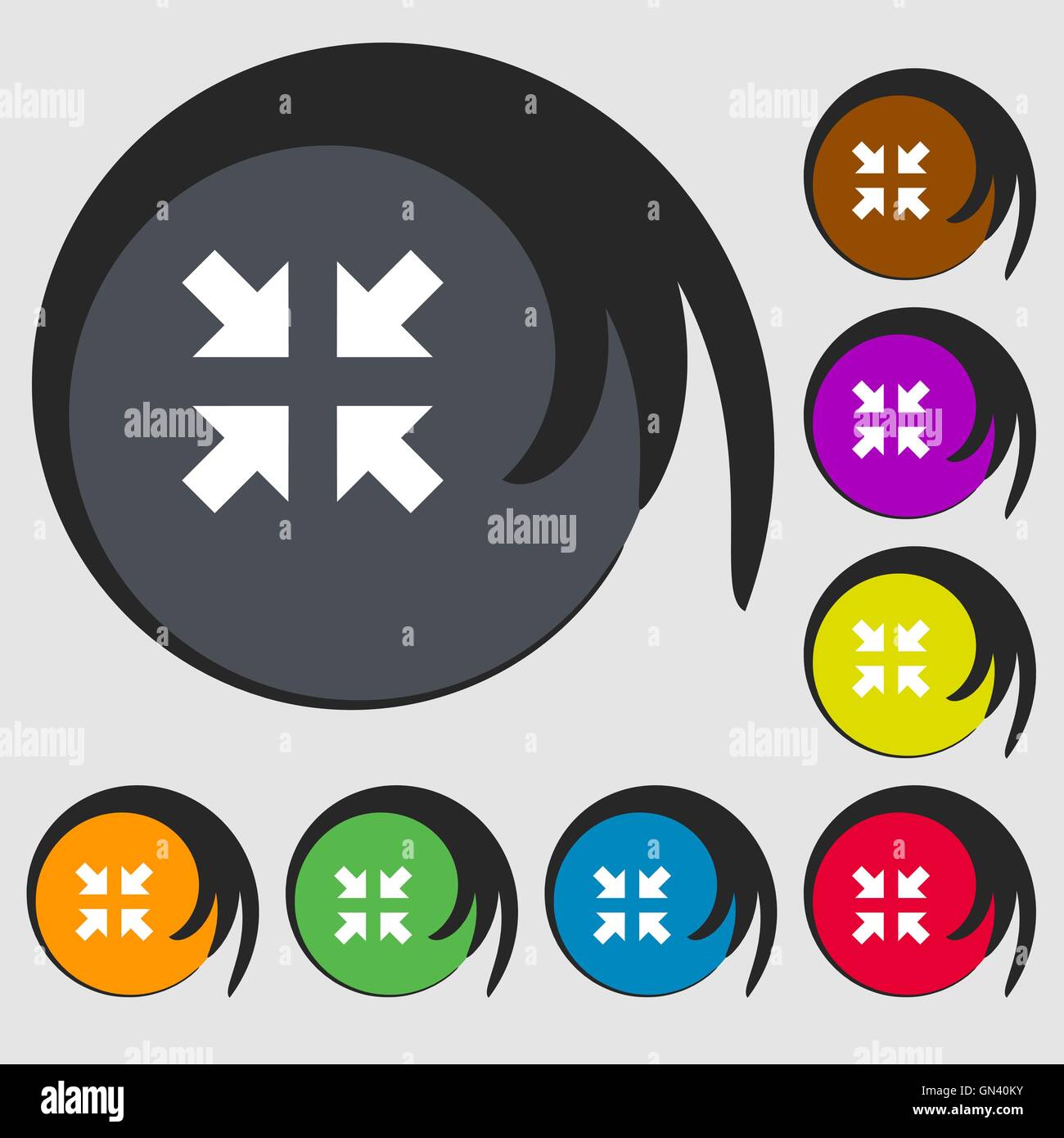 Exit full screen icon. Symbols on eight colored buttons. Vector Stock ...