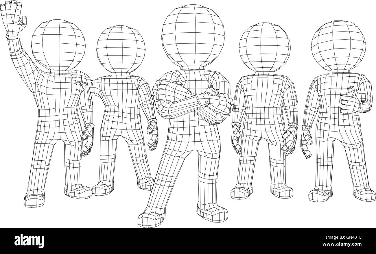 Puppet 3d men five friends Stock Vector Image & Art - Alamy
