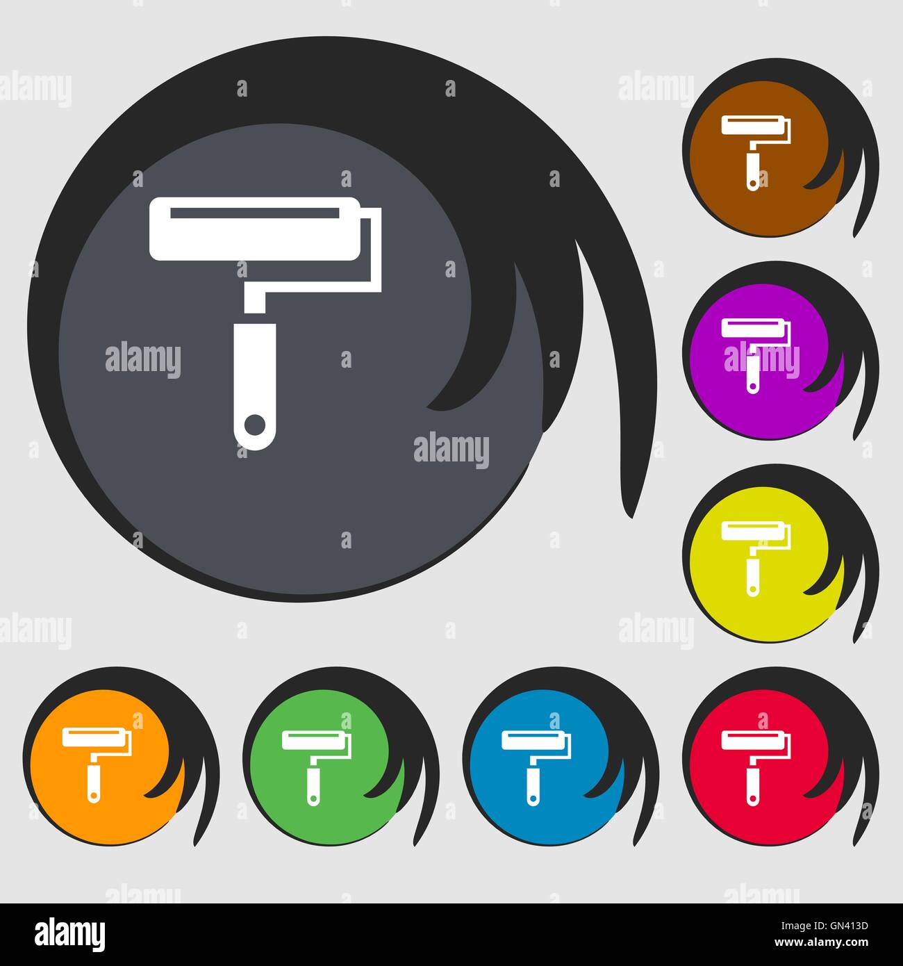 Paint roller icon. Symbols on eight colored buttons. Vector Stock ...
