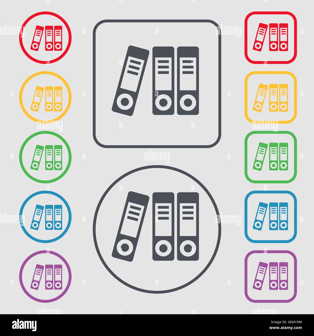 binders icon sign. symbol on the Round and square buttons with frame ...