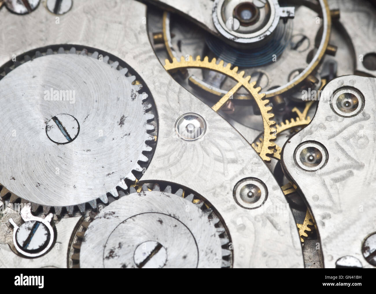 macro photo close-up view of metal clockwork. Concept eternity ...