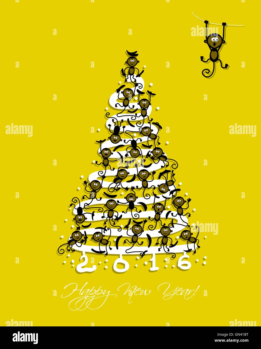 Christmas tree with funny monkeys for your design Stock Vector Image ...