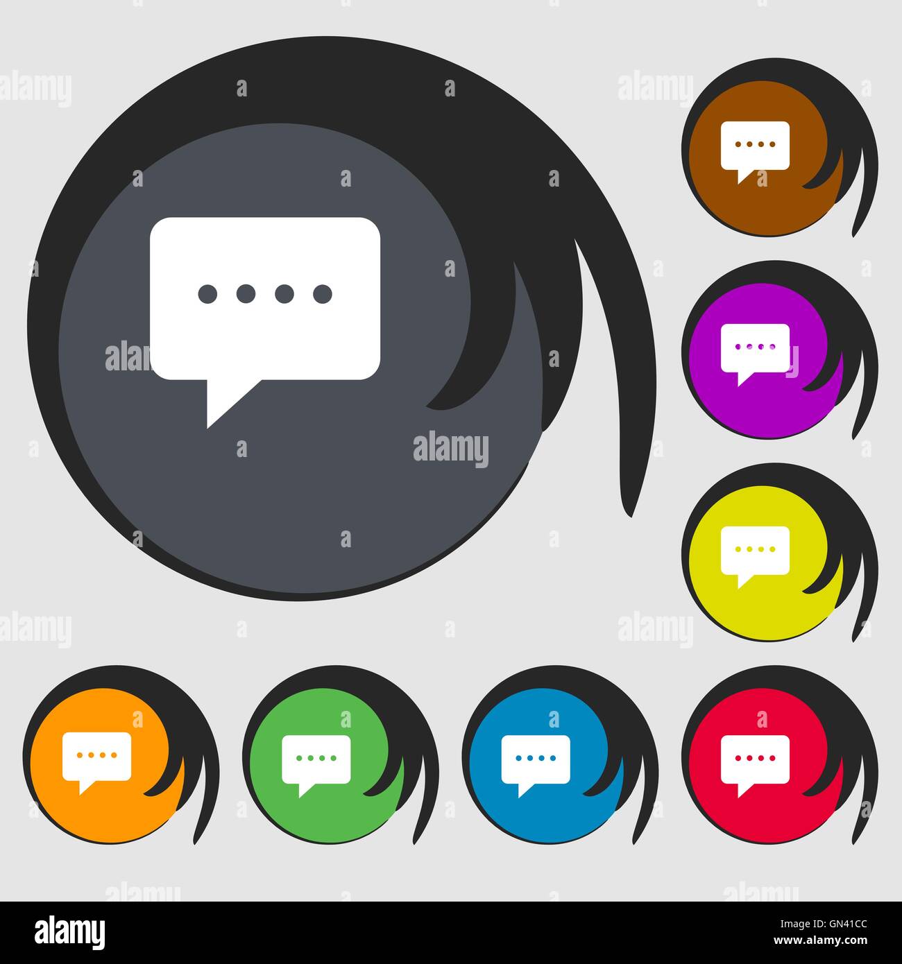 Speech bubbles icon. Symbols on eight colored buttons. Vector Stock ...