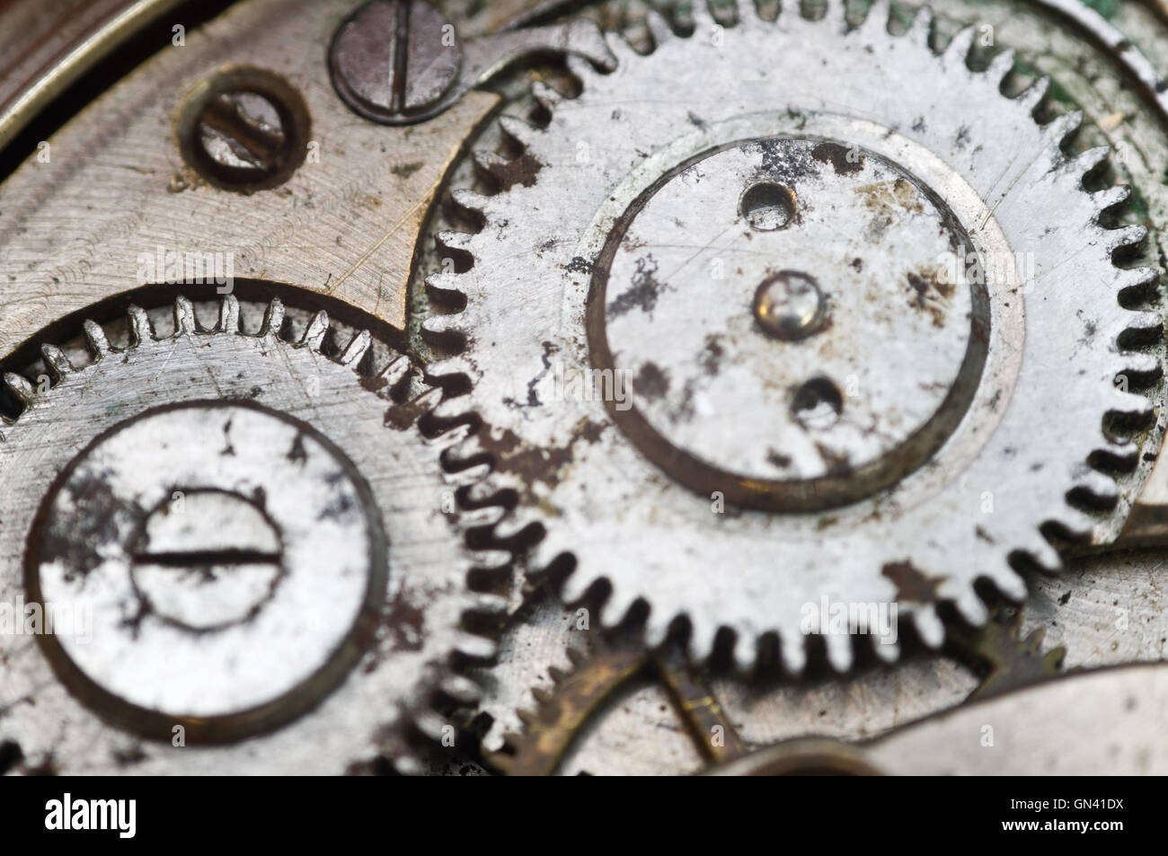 macro photo close-up view of metal clockwork. Concept eternity ...